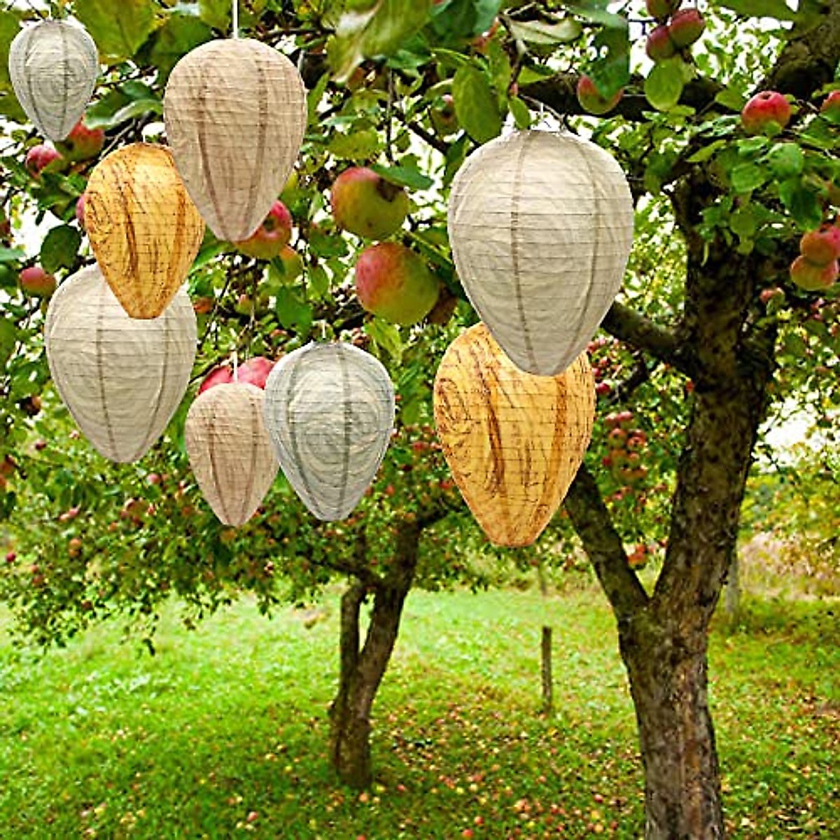 Wasp Nest Simulation Light Nesting, Fake Wasp Nest Bee Paper Lanterns, Hanging Wasp Repellent and Deterrent, Paper Drive Beehive Lantern for House Corner and Garden Outdoor, 8pcs