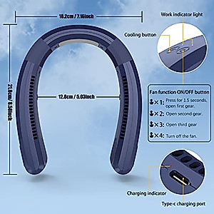 Neck Fan Portable Neck Air Conditioner Rechargeable 4000mAH Battery, Bladeless Neck Fans Neck Cooler for Women Man Personal Fan for Your Neck Cooling Device 3 Speeds Fan and Semiconductor Cooling Chip