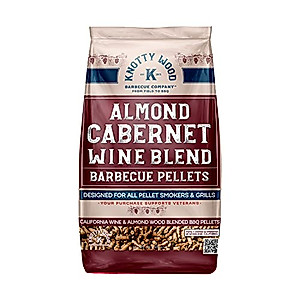 Knotty Wood Barbecue Almond Cabernet Cooking Pellets BBQ Smoker Red Wine Oak Blend 100% Pure Natural Almond Wood No Fillers Oils or Additives Two 20# Bags, 40 lbs Total