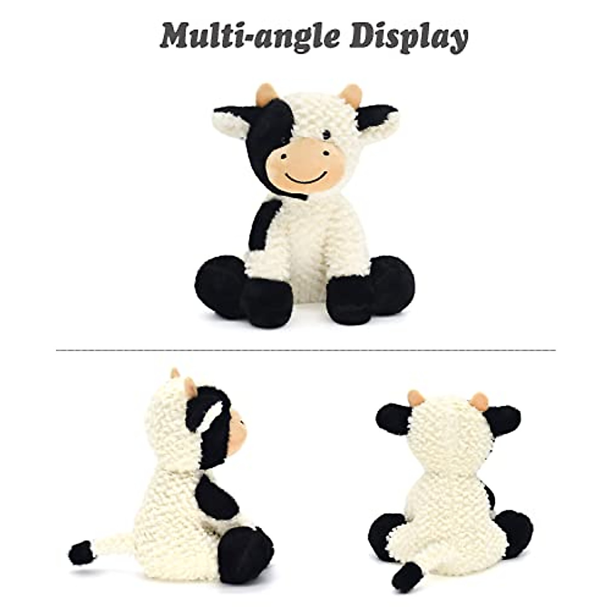 HWD 9.8'' Soft Cow Plush Dolls Stuffed Animals Toys Gifts for Kids, Toddler, Birthday, Valentines, Christmas (Sitting)