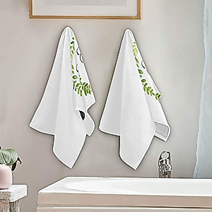 Oreayn Monogrammed Hand Towel for Bathroom Kitchen Beach Polyester Cotton Set of 2 Green Leaves Frame Wreath Fingertip Towel Soft Absorbent 28.3 x 14.4 Inch, Monogram Letter K