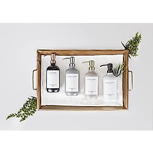 Emerson Essentials Glass Soap Dispenser Set, 2 Pack, Hand Soap Dispenser for Bathrooms and Dish Soap for Kitchen Sink with Pumps, Lotion Dispenser 16oz Bottles with 5 Waterproof Labels (Black/Copper)