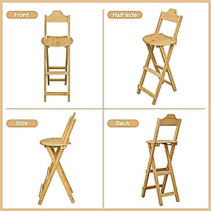 ORRD Bar Stool, Modern Folding Bamboo Counter Height Chair with Backrest and Footrestwith for Home Bar Kitchen Breakfast Island, No Assembly