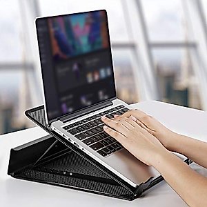 DESIGNA Metal Mesh Ventilated Adjustable Laptop Stands Computer Notebook Holder Stand Riser Compatible with Apple MacBook Air Pro Dell XPS HP Samsung Lenovo More Laptops up to 19"- Black