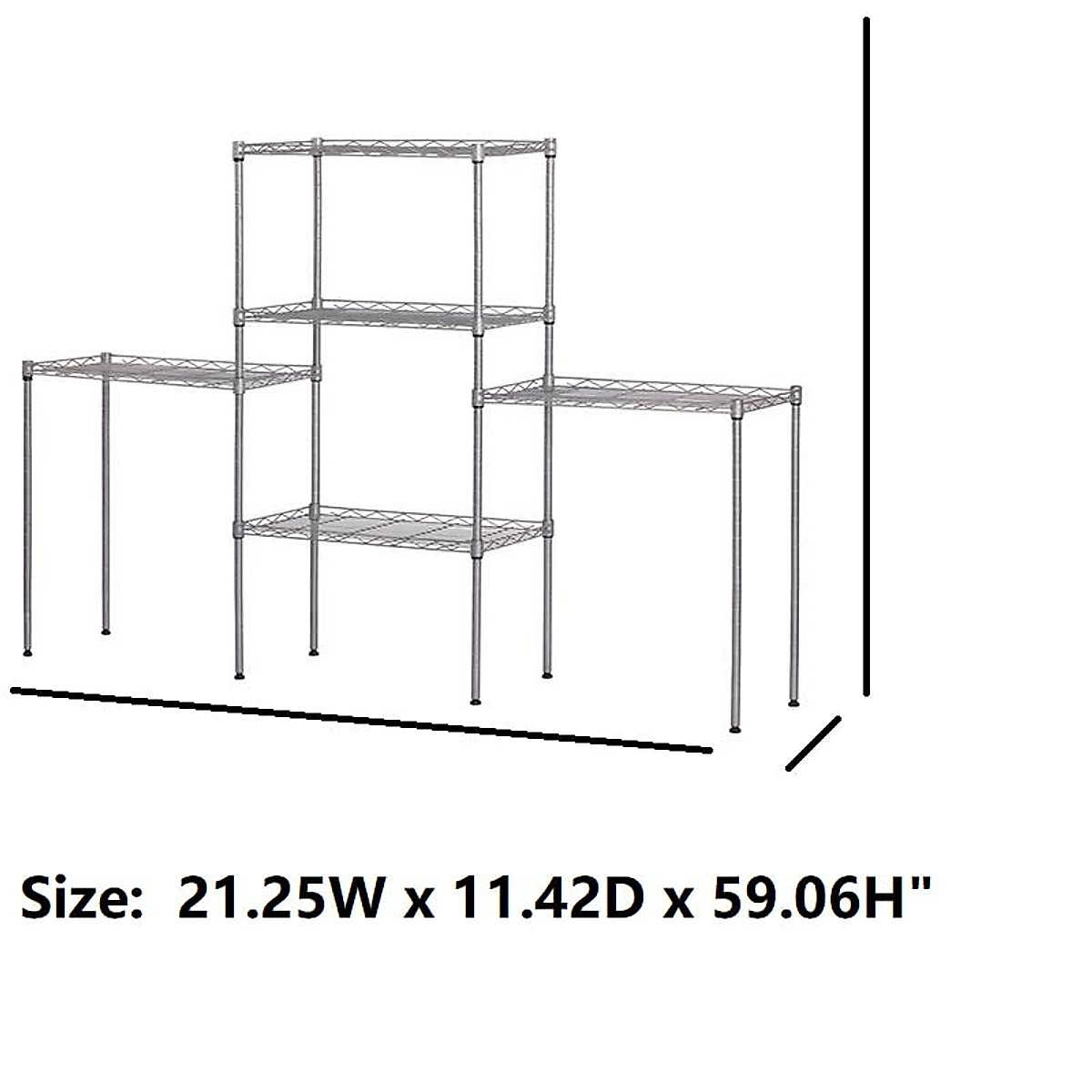Duitrc Wire Shelving Unit Adjustable Steel Wire Rack Chrome, Heavy Duty Storage Shelving Unit On,Floor Standing Storage Rack Metal Organizer Wire Rack,for Garage Kitchen (Silver, Combination Shelf)