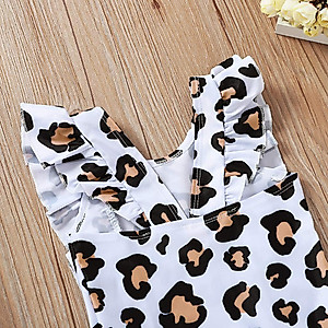 MODNTOGA Toddler Baby Girls Swimsuit Backless Ruffle One-Piece Swimwear Bathing Suit Tankini (Leopard, 110(3-4T))