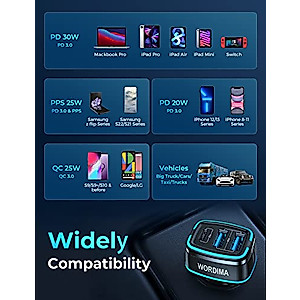 85w USB C Car Charger,WORDIMA USB Car Charger 3Port Fast Charger Cigarette Lighter USB Adapter Compatible with iPhone 14 13 12 Pro Max iPad Pro,Google Pixel,Oneplus,Samsung Galaxy S21,MacBook Pro Air