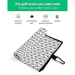 Golf Towel Black Stripe Line Chevron White,Waffle Pattern Microfiber Club Cleaner Golf Towels with Carabiner Clip for Women Men Dad,Minimalist Abstract Geometric Art Golf Towel for Golf Bags,24x16in