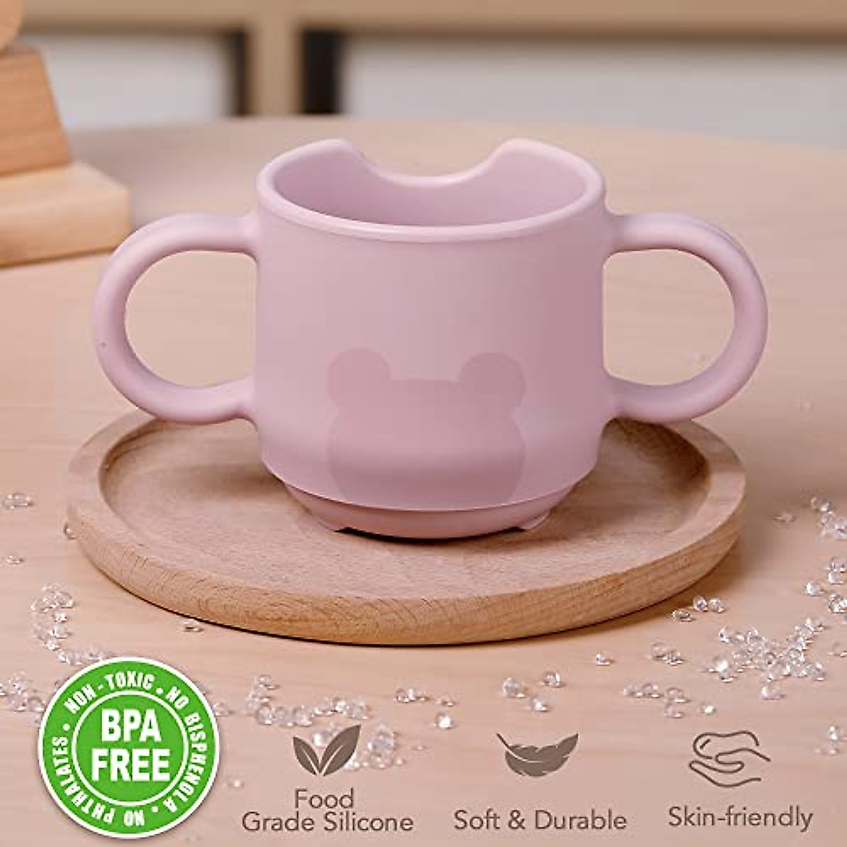 haakaa Silicone Toddler Cup - Durable Baby Training Cup for Baby Independent Drinking, Easy-grip Handles Drinking Cup for 6 Months+ Babies 150ml/5oz (Blush)