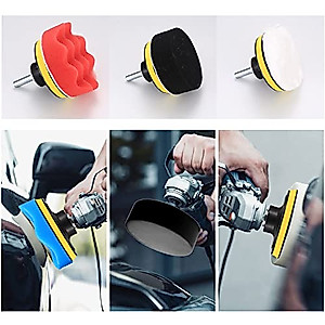 YOUYIDUN 16 Pcs Car Foam Drill Polishing Pad Kit, Car Polishing Pad kit, with Car Sponge Buffing Polishing Pads, Wool Drill Adapter Pads for Car Foam Drill, Sanding, Buffing, Waxing