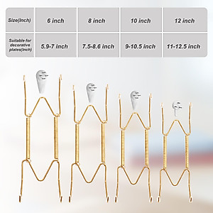 XIHIRCD 4Pcs Plate Hangers for Walls, 6/8/10/12 Inch Stainless Steel W-Shaped Gold Plate Hooks Vertical Dish Holder Display Wall Mount for Antique Arts Decorative Plates