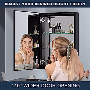 GETPRO Medicine Cabinets 40 x30 inch LED Lighted Medicine Cabinet Mirror for Bathroom Black Aluminum Surface Mount Anti-fogger Function 3 Color Temperature Adjustable Brightness