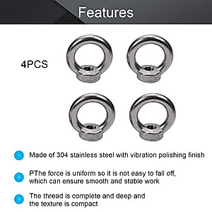 MroMax 4Pcs Lifting Eye Nut M12 Metric Female Thread Ring Shape Nut 304 Stainless Steel Round Shape Fastener Lifting Ring for Rope Fitting Silver