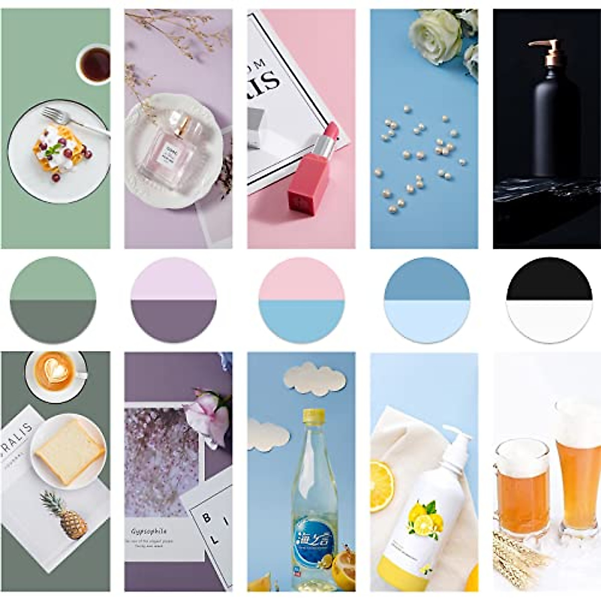 EOAJAFOU 5pcs 34x22in Morandi Background Paper Photography Backdrops Solid Color Photo Background for Food, Pastry, Jewelry, Cosmetics Backdrop Shoot