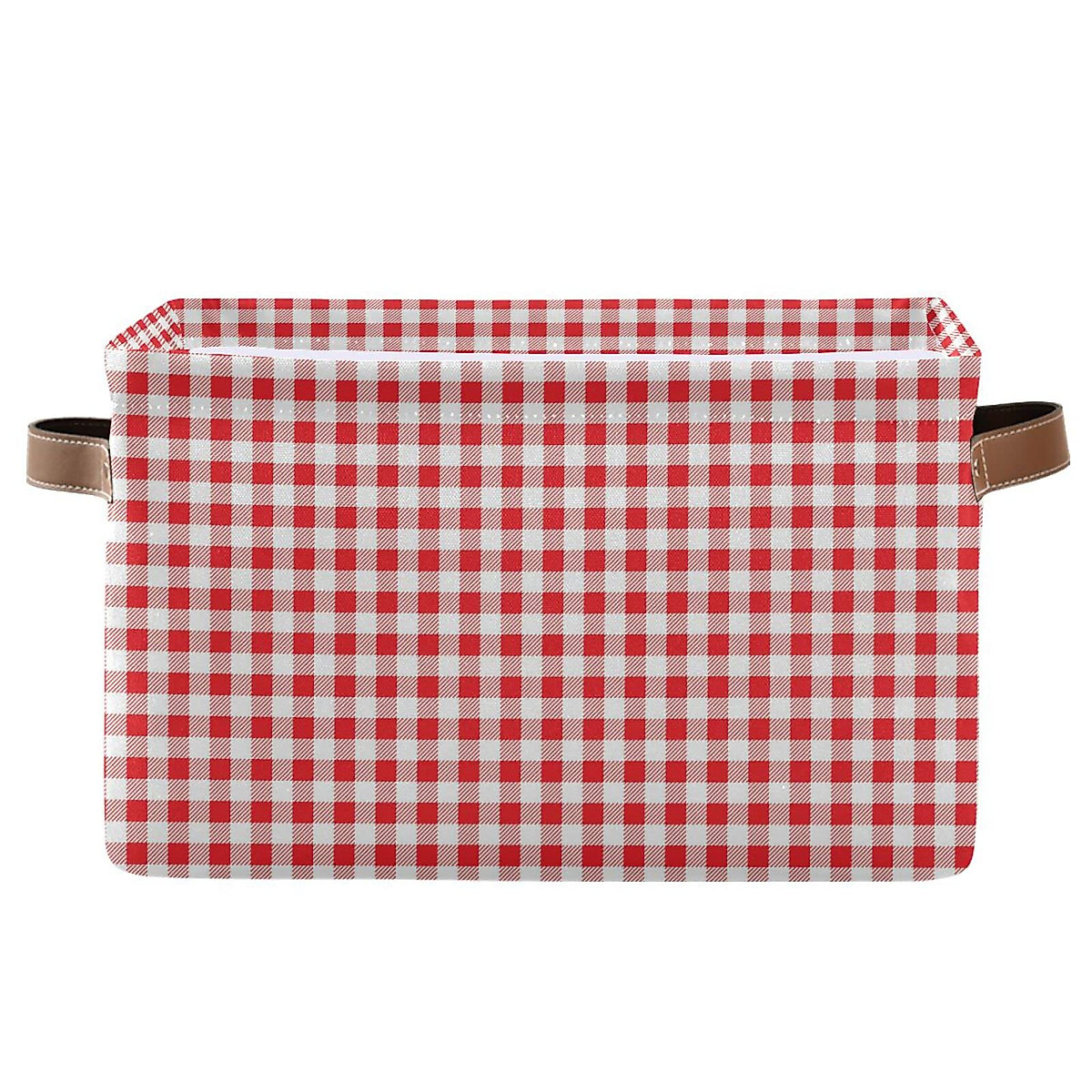 Kigai Red White Buffalo Plaid Storage Basket with Handles Collapsible Storage Bins Canvas Fabric Storage Organizer for Shelves Closet Bedroom Living Room 1Pack