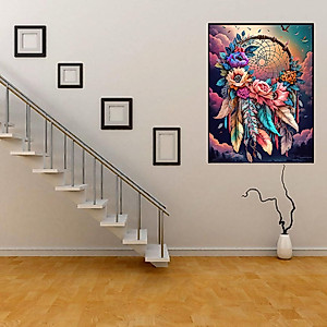 Dream Catcher Diamond Painting Kits for Adults Beginners,5D DIY Diamond Dots Art Flowers,Dreamcatcher Paint by Diamonds Round Full Drills Gem Paintings for Home Wall Decor 12x16Inch