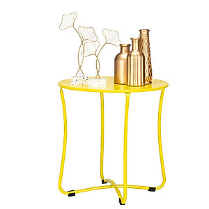 Volowoo Round Sofa Side End Table,Small End Table,Laptop Table,Waterproof Coffee Table Metal Frame Nightstand for Living Room,Bedroom,Patio&Office,Yellow