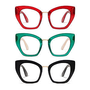 AMOMOMA Oversized Cat Eye Reading Glasses for Women, 1.0 Blue Light Big Frame Spring Hinge Readers AM6087C1+C2+C3