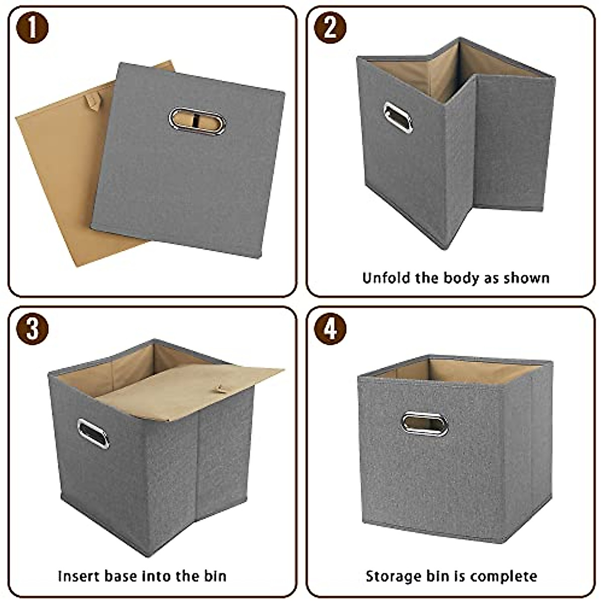 Storage Cubes, 11 Inch Cube Storage Bins (Set of 3), Fabric Collapsible Storage Bins with Dual Handles, Foldable Cube Baskets for Shelf, Closet Organizers and Storage Box (Beige)