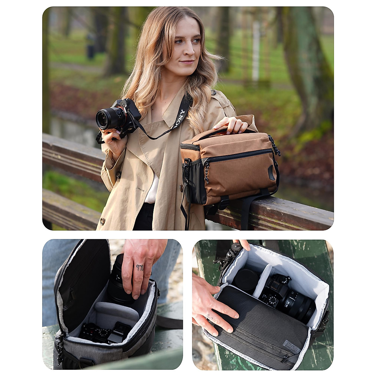 BAGSMART Camera Bag, Small Camera Case with Tripod Holder, Compact Camera Shoulder Bags for DSLR/SLR/Mirrorless Cameras, Waterproof Crossbody Camera Bag Women Men, Grey