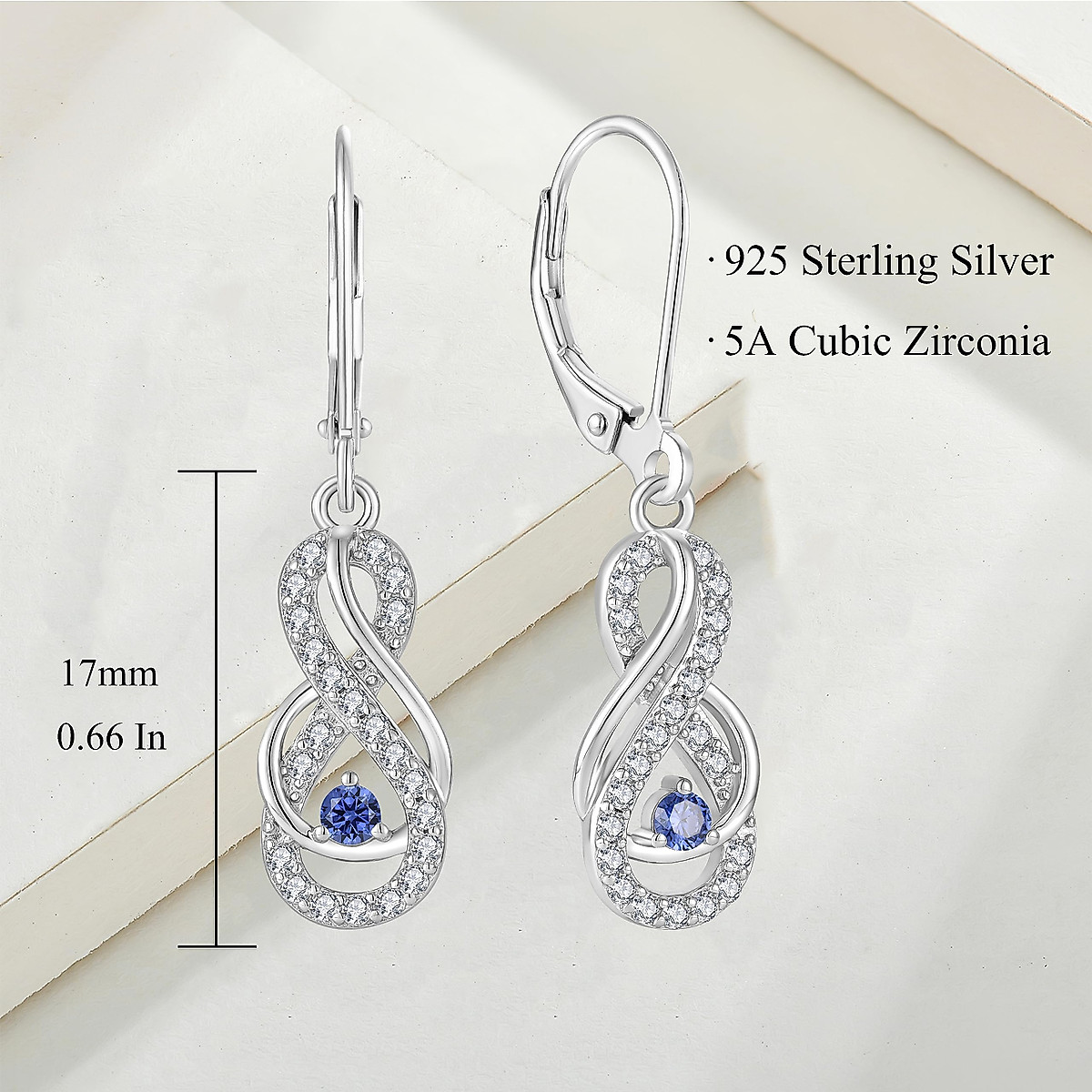 OSKINIA Infinity Earrings for Women 925 Sterling Silver Twisted Leverback Dangle Drop Earrings 3A Cubic Zirconia January Birthstone Garnet Birthday Mother's Day Jewelry Gift