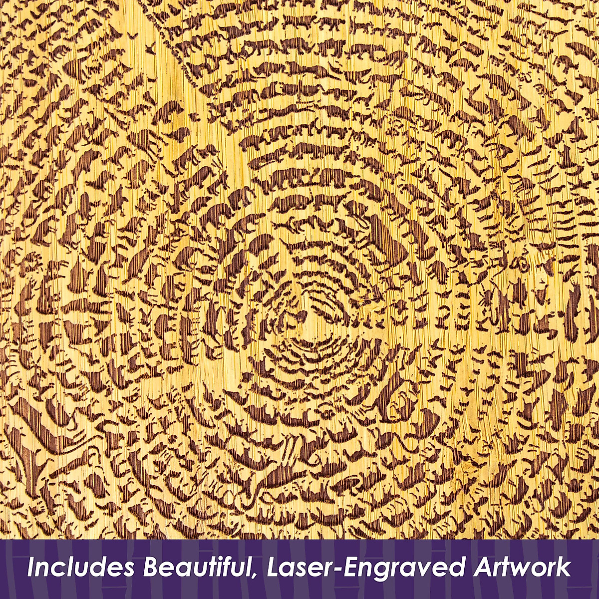 Totally Bamboo 13" Tree of Life Cutting and Serving, 100% Bamboo Laser Etched Art of Endangered and Exotic Animals, 5/8" Thick Board