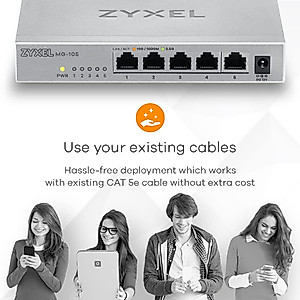 Zyxel 5-Port 2.5Gb MultiGig Ethernet Unmanaged Switch | 5 x 100/1G/2.5G Ports | Plug & Play | Metal Housing | Desktop or Wall-Mount | Ethernet Splitter MG-105