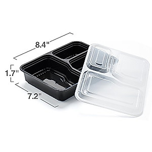 Glotoch 50Pack 34oz Meal Prep Container Microwave Safe,Disposable 3 Compartment Plastic Food Prep Containers with Lids for Food,Leftover BPA Free, Dishwasher Safe