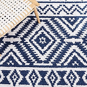 SAFAVIEH Augustine Collection Area Rug - 8' x 10', Navy & Ivory, Moroccan Boho Tribal Fringe Design, Non-Shedding & Easy Care, Ideal for High Traffic Areas in Living Room, Bedroom (AGT849N)
