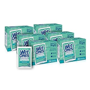 Wet Ones Hand and Face Wipes Singles, Unscented Wipes for Sensitive Skin | Individual Wipes, Hand Wipes Individually Wrapped | 24 ct. (6 pack)
