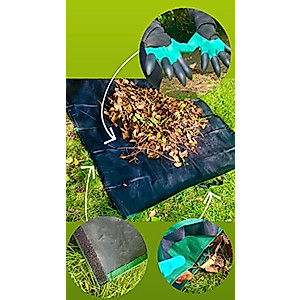 RUAFOX Garden Leaf Tarp With Handles Converts Into Reusable Yard Waste Bag 56.5” L x 56“ W - Comes With Claw Garden Gloves
