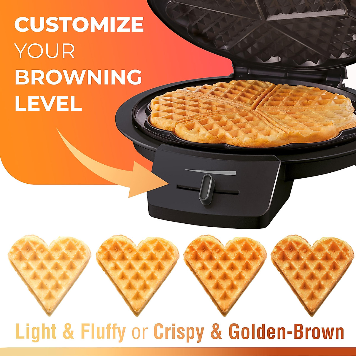 Mueller Heart Waffle Maker, 5 Belgian Waffle Iron, Adjustable Browning Control, Cool Touch Handle, Compact and Easy to Clean, Great Valentines Day Gift