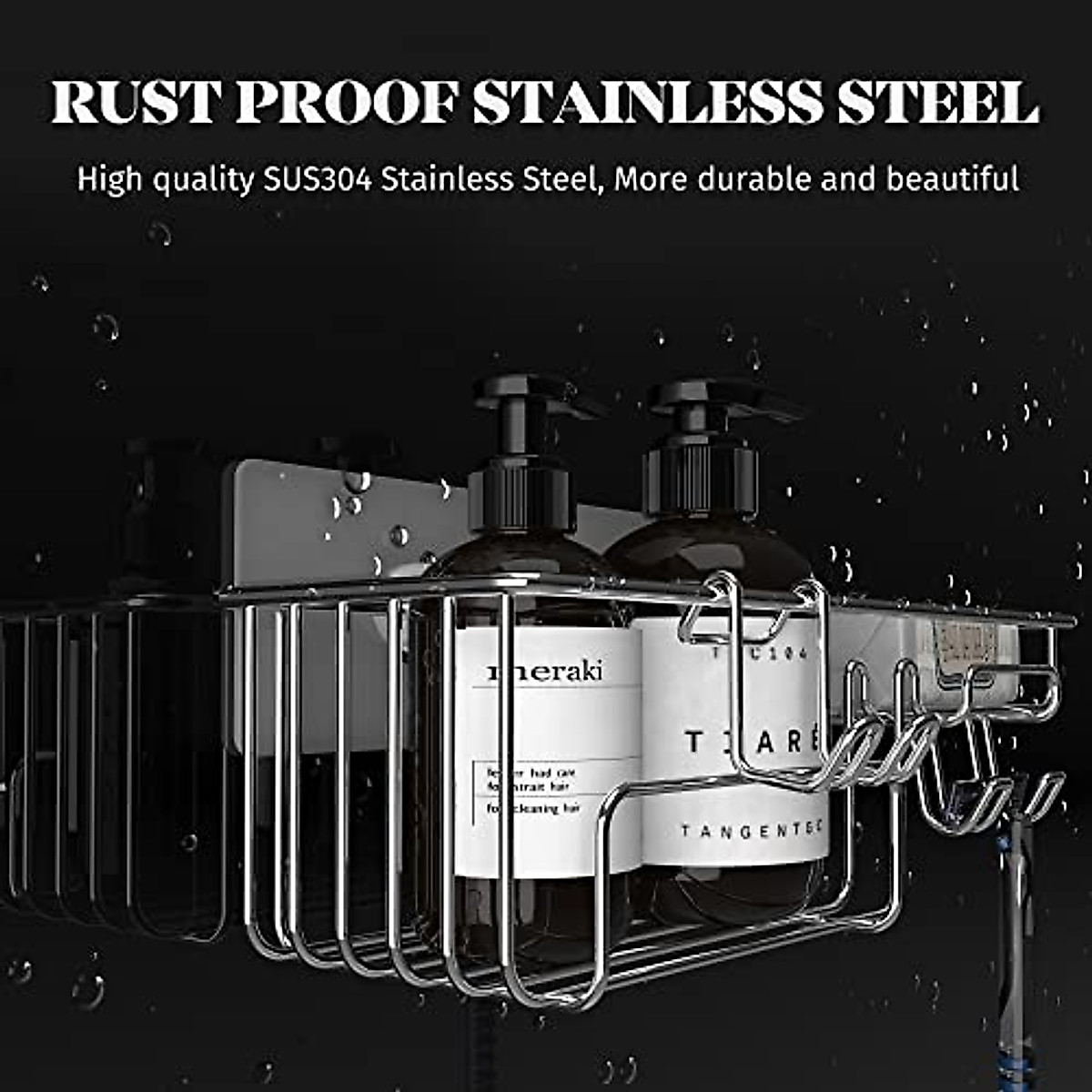 HOMOH Adhesive Shower Caddy, Bathroom Basket Shelf with Soap Dish and Hooks Wall Mounted No Drilling Rustproof Storage Organizer Racks for Bathroom, Toilet, Kitchen - 2 Pack