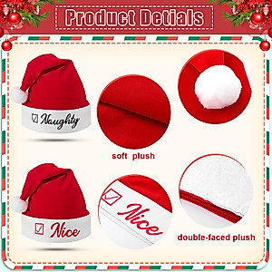 12 Pieces Naughty and Nice Christmas Santa Hats Red Festive Holiday Christmas Hats Funny Santa Gifts Plush Cuff Santa Claus Hats Plush Santa Hat Christmas Party Holiday Supplies Women Men Decorations
