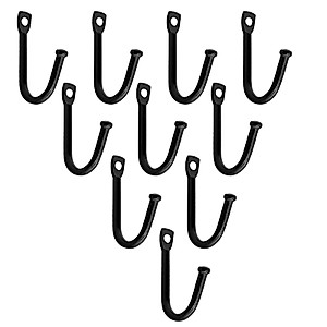 Piutouyar Metal J Shaped Iron Hooks, 1.4 Inch Wall Mounted Single Hooks, Simple Hanger Hook for Coats, Bags and Key, Black (10Pcs)