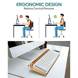 BS-VOG Desk Whiteboard, Glass Desktop Dry Erase Board with Wooden Storage Box, Computer Keyboard Stand with Drawer for Home Office Accessories Supplies Organizer, 2 Markers with Eraser Included