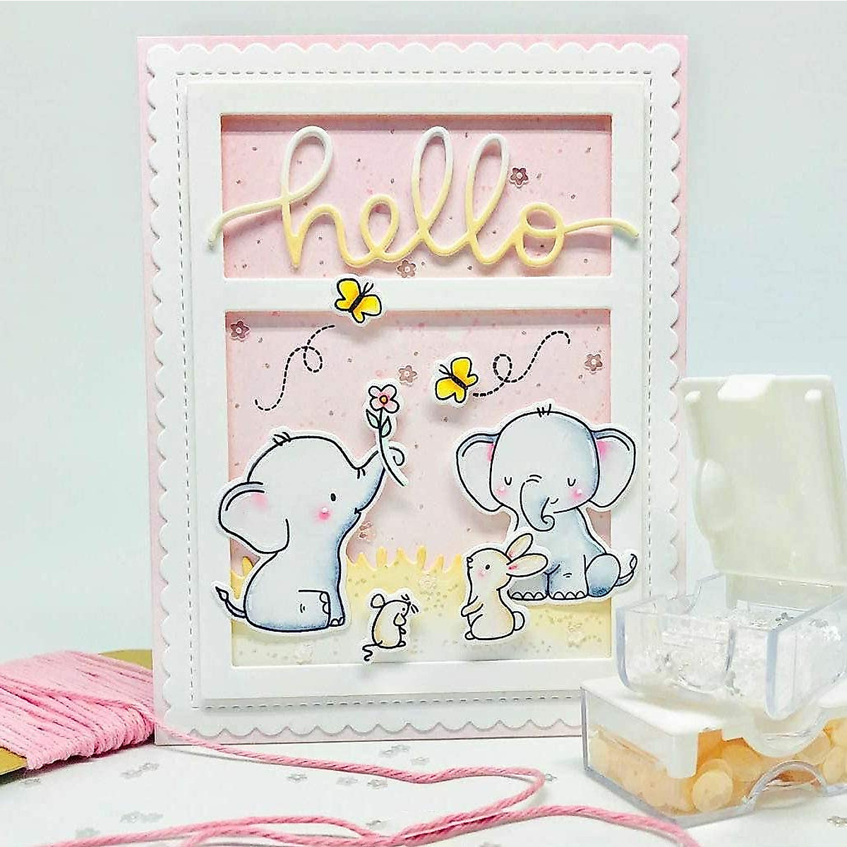 Stamp and Cutting Dies Set for DIY Craft Scrapbooking Card Making Friends Greetings Elephant Rabbit