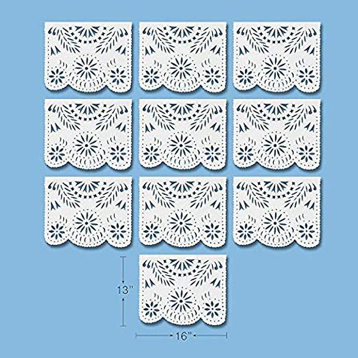 OLÉ RICO - White Papel Picado Mexican Plastic Banner (5 Pack) - 5 x 10 Large Panels / 16 Feet Long - Great Decor for Wedding Streamers, Baptism Decorations, Showers and More by Ole Rico