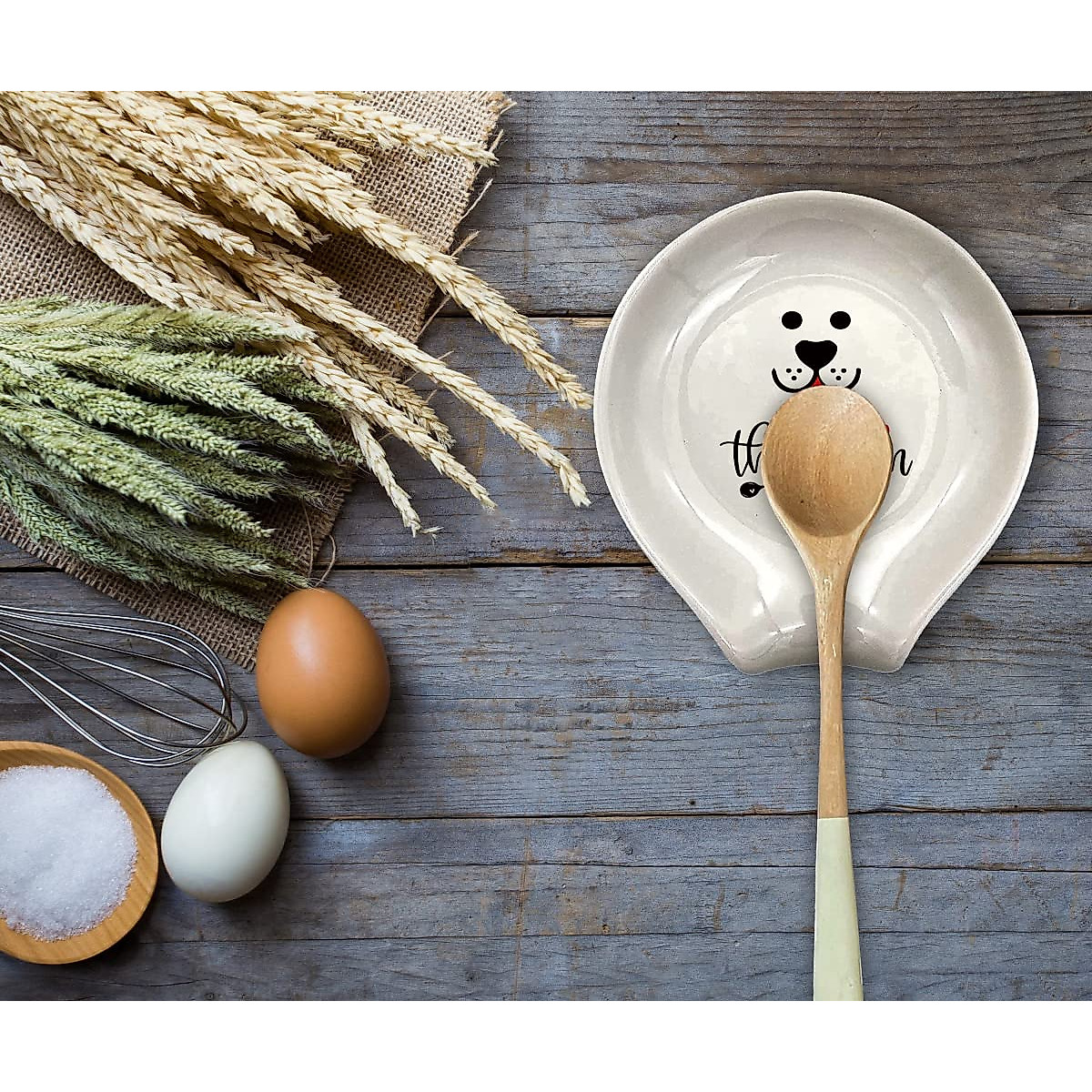 WHING Funny White Ceramic Coffee Tea Spoon Rest, I licked the spoon - Coffee Holder Coffee Station Decor Accessories Gift for Coffee Lovers Friends, 3.8×3.4×0.2