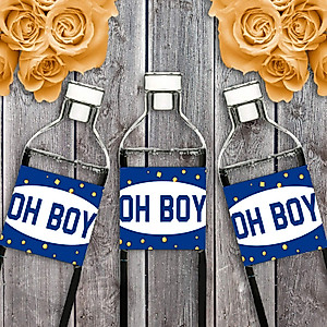Halawawa 32 Stickers - Blue Oh Boy Sign Happy Birthday Water Bottle Labels, Wine or Bottle Stickers, Baby Shower Gender Reveal Pregnancy Announcement Party Decoration Supplies