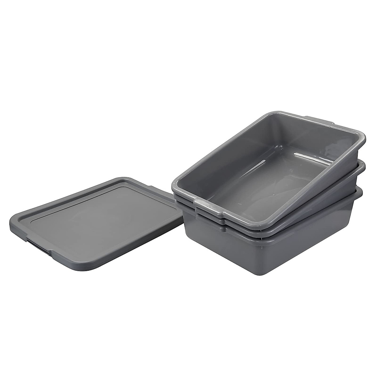 Begale 3-Pack Gray Commercial Utility Bus Box, Plastic Bus Tub with Lids, 13 L