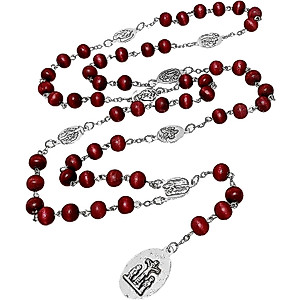 lulucross Seven Sorrows of Mary Rosary Chaplet Rose Scented 7 * 8mm Wooden Beads Catholic Jewelry Necklace for Pray (Red)