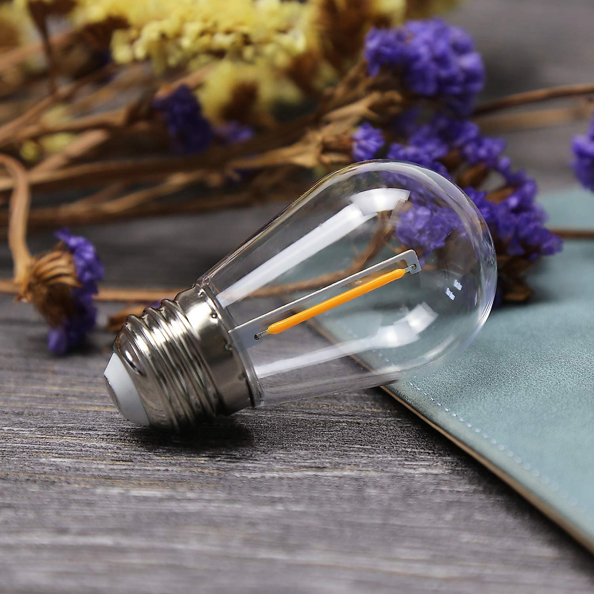 S14 Replacement LED Light Bulbs E26 Base Vintage LED Edison Filament Bulbs 2W Equivalent to 20W Warm White 2200k Outdoor String Light Bulbs Clear Plastic Shatterproof & Waterproof Led Bulbs (15Pack)