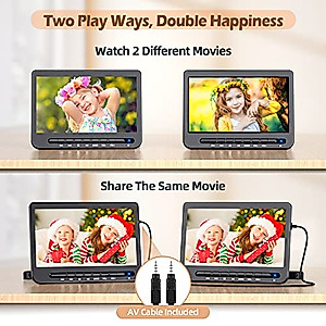 10.5" Dual Portable DVD Player for Car with 1080P HDMI Input, DESOBRY Rechargable Car DVD Player Dual Screen Play A Same or Two Different Movies, 5-Hour Battery, Support USB,AV in/Out, Last Memory
