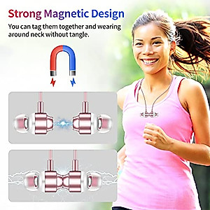 3.5 mm Headphones Magnetic Digital Earbuds for Samsung Galaxy A52 A33 A13 A03s Noise Canceling in-Ear Wired HiFi Stereo Bass Kids Women Small Ears Earphones for Tablets MP3 MP4 PS5 Rose Gold