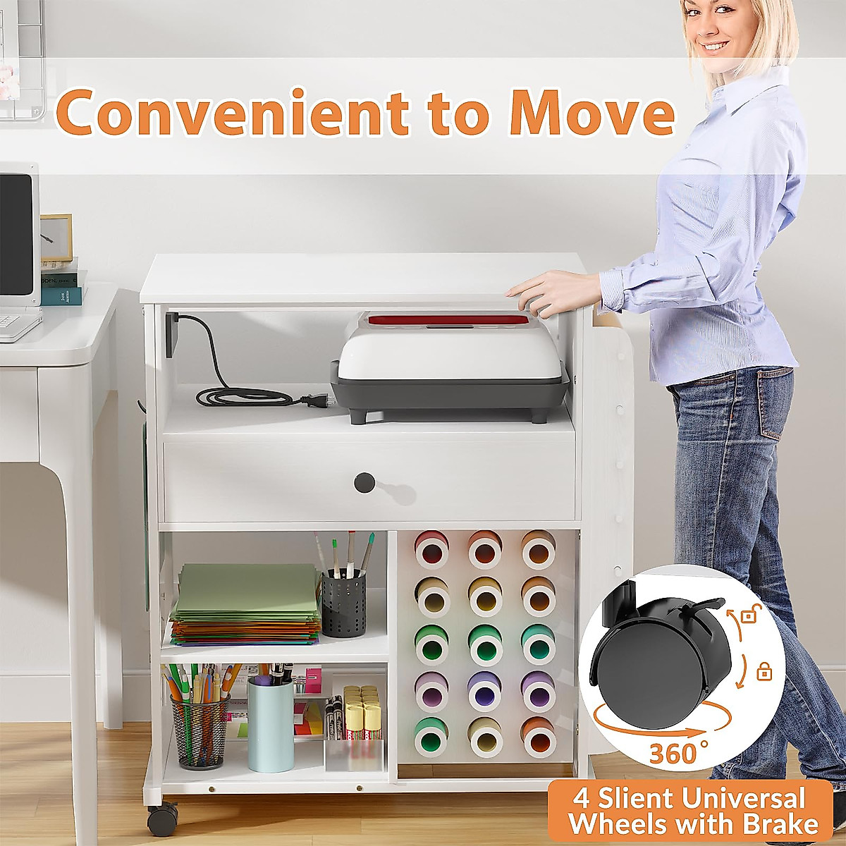 SEPTBOT Rolling Craft Storage Cart with Power Outlet and 23 Vinyl Roll Holders, Craft Rolling Storage Organizer Compatible with Cart Machines, Craft Organization and Storage Cart for Home Office