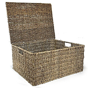 The Lucky Clover Trading Co. Classic Braided Seagrass Lid, Large Basket, 20.5" L x 15.75" W x 9.5" H (10" H, Natural