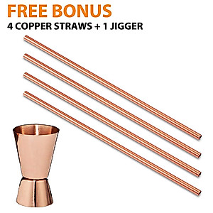 Gold Armour Moscow Mule Copper Mugs - Set of 4-100% HANDCRAFTED Solid Copper Mugs, Gift set with 4 Copper Straws and Jigger
