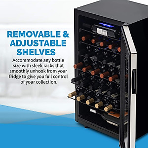 NewAir Compressor Wine Cooler Refrigerator in Stainless Steel | 33 Bottle Capacity | Freestanding or Built-In Fridge | UV Protected Glass Door with Digital Thermostat NWC033SS01