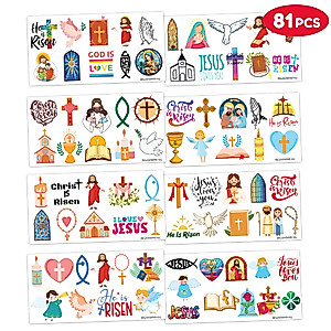 Easter Religious Temporary Tattoos Holy Week Christian Faith Jesus Cross He is Risen Spring Themed Stickers for Kids Party Supplies Decorations Favors and Prizes Gifts for Boys and Girls Ideal School